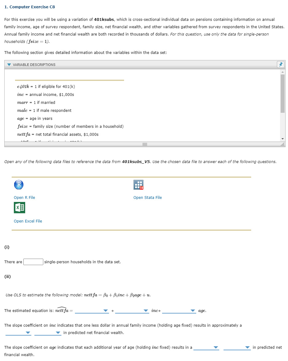 Solved 1. Computer Exercise C8 For this exercise you will be | Chegg.com