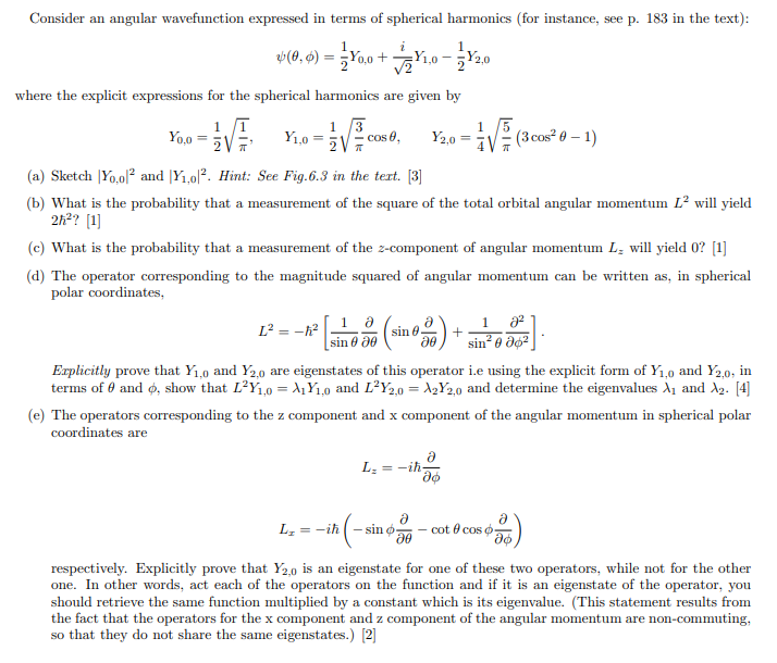 Solved Consider an angular wavefunction expressed in terms | Chegg.com
