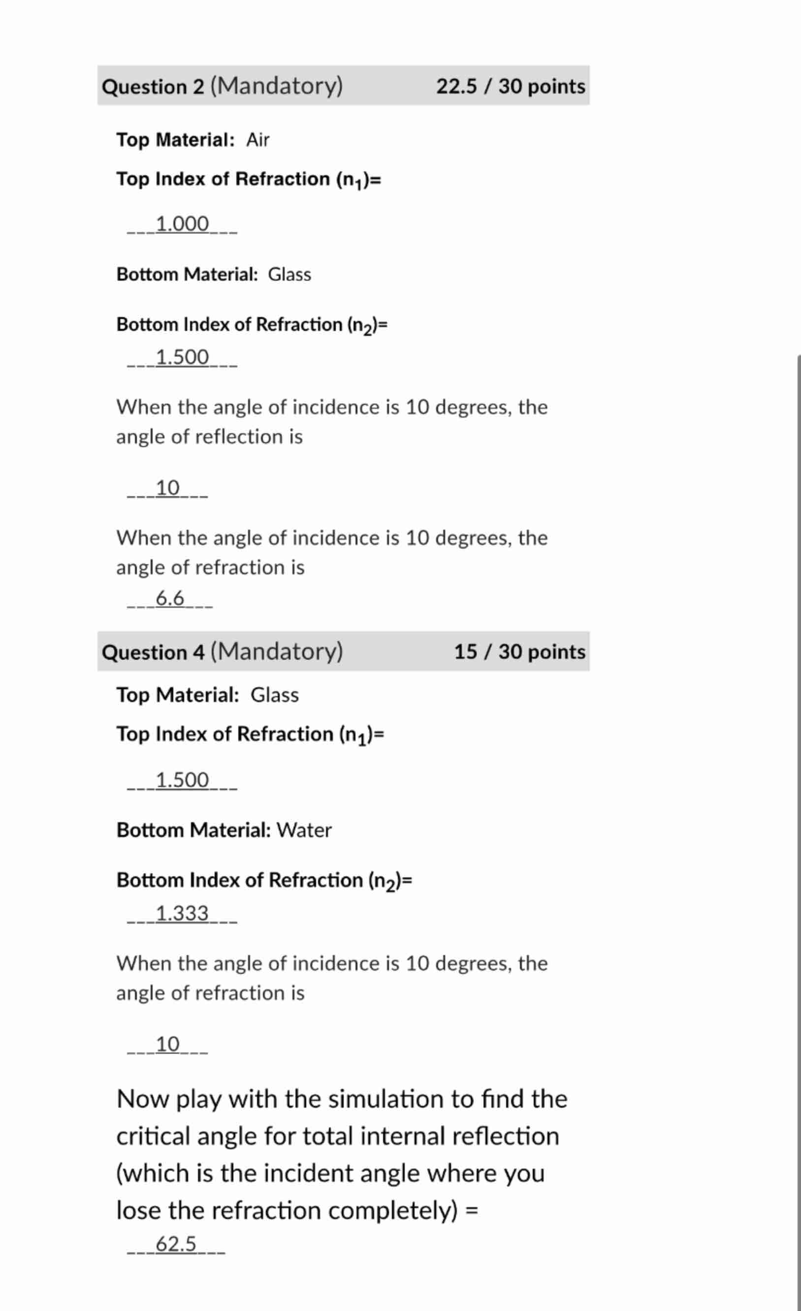 Solved Top Material: AirTop Index of Refraction | Chegg.com