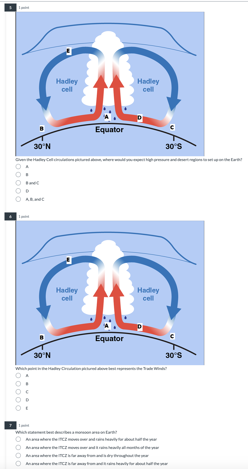 Solved Given the Hadley Cell circulations pictured above, | Chegg.com