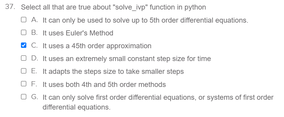 Solved 37. ﻿Select all that are true about "solve_ivp" | Chegg.com