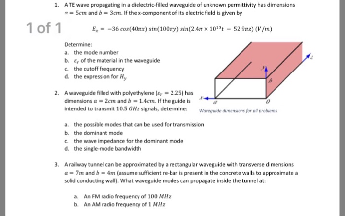 Solved A TE wave propagating in a dielectric-filled | Chegg.com