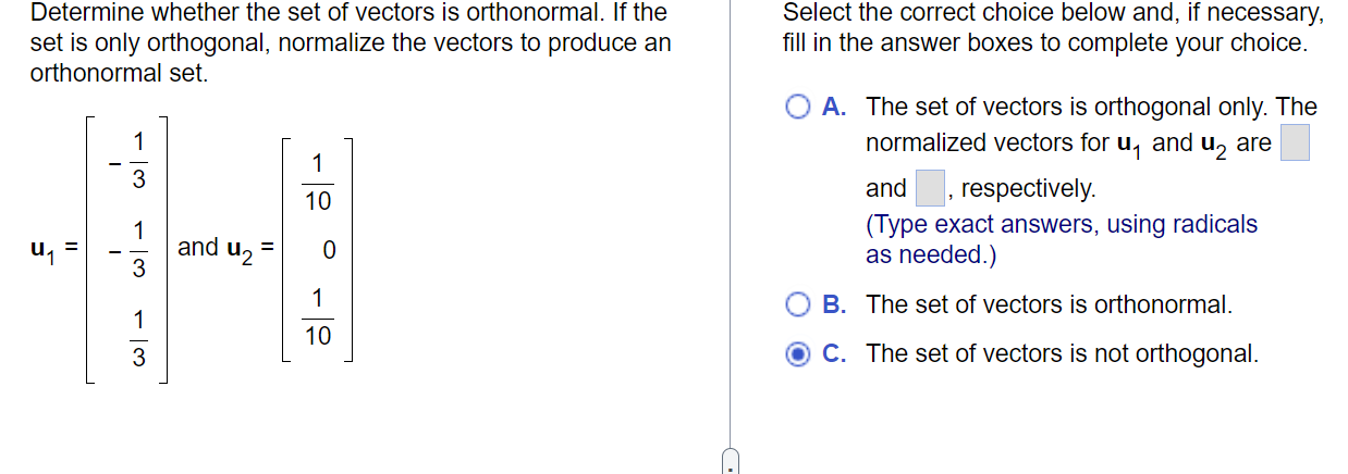 Solved Determine whether the set of vectors is orthonormal. | Chegg.com