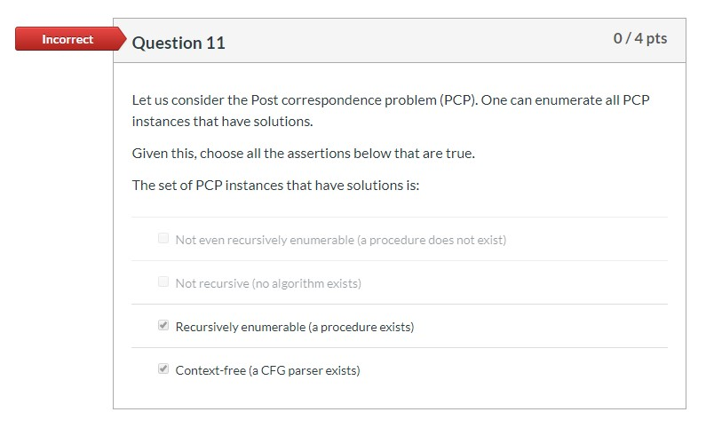 Solved Incorrect Question 11 0/4 pts Let us consider the | Chegg.com