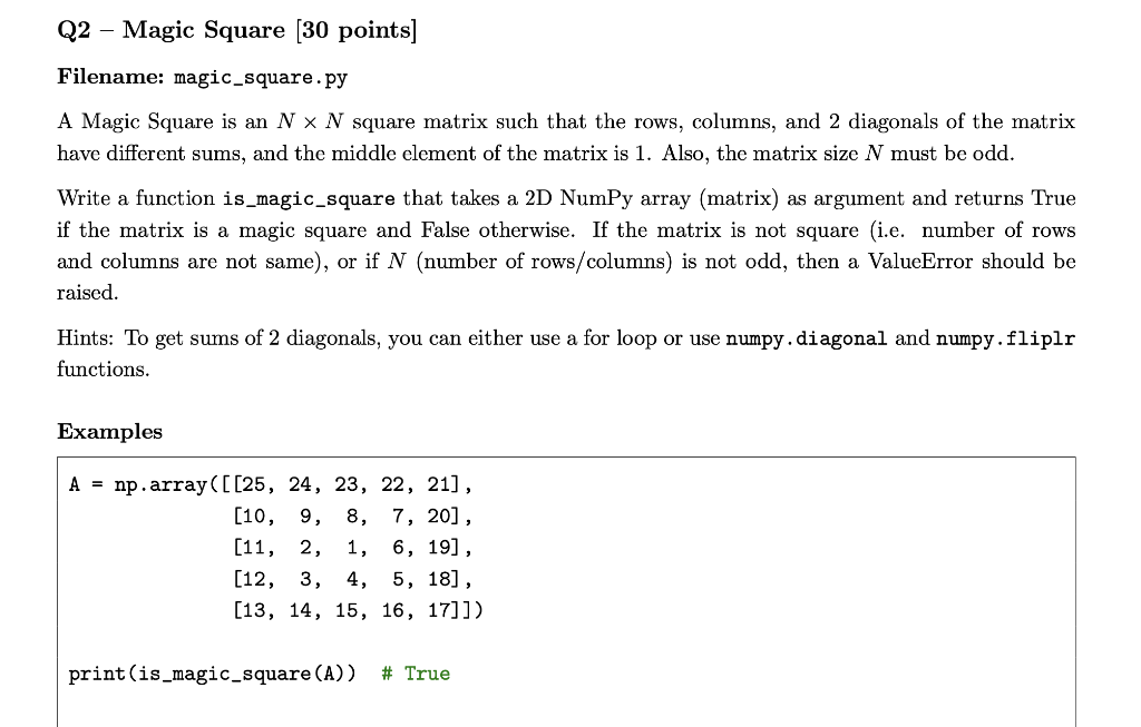 Solved Q2 - Magic Square [30 points) Filename: | Chegg.com