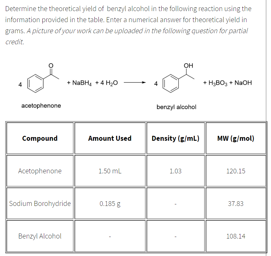 Solved Determine the theoretical yield of benzyl alcohol in | Chegg.com