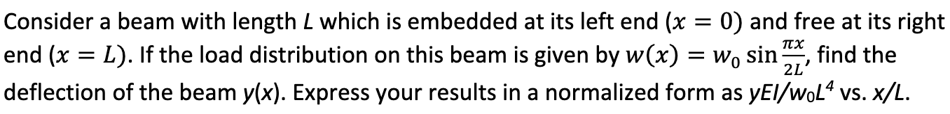 Solved Consider a beam with length L which is embedded at | Chegg.com