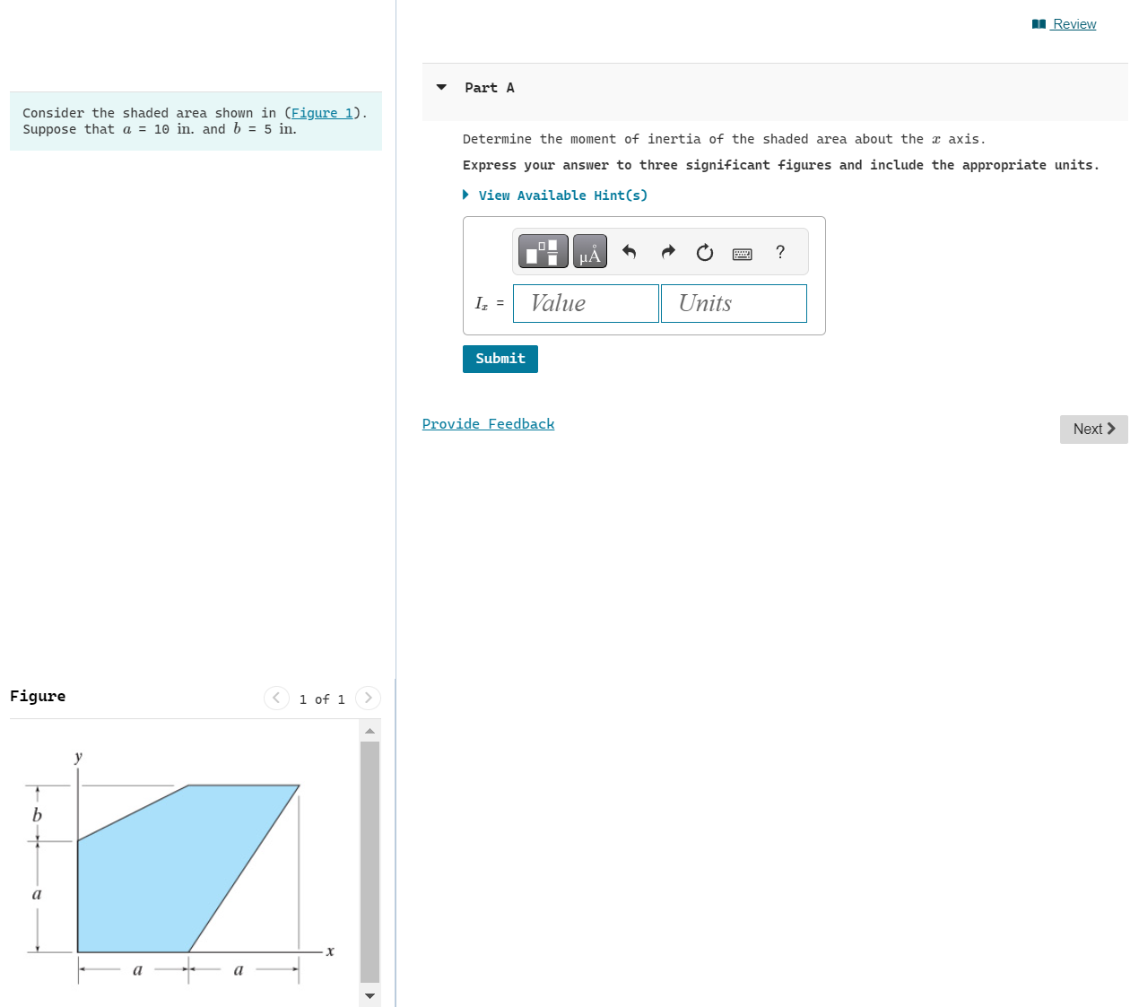 Solved Consider the shaded area shown in Suppose that a=10 | Chegg.com