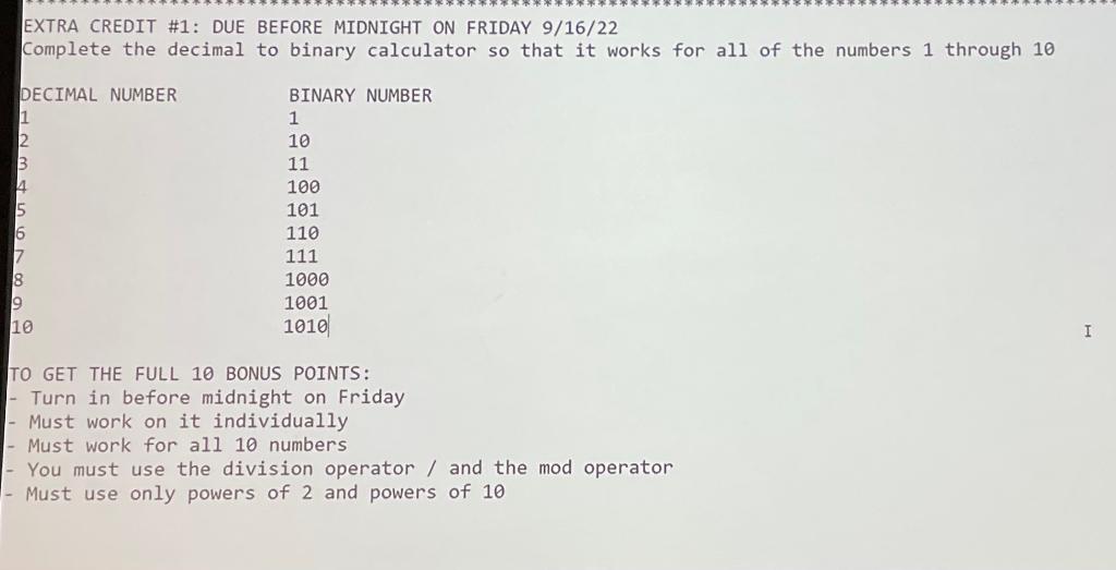 Solved EXTRA CREDIT #1: DUE BEFORE MIDNIGHT ON FRIDAY | Chegg.com