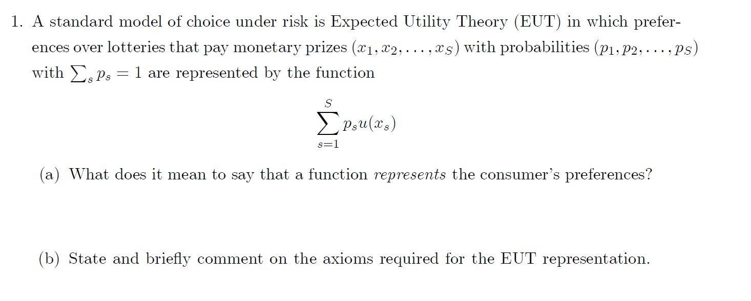 Solved A standard model of choice under risk is Expected | Chegg.com