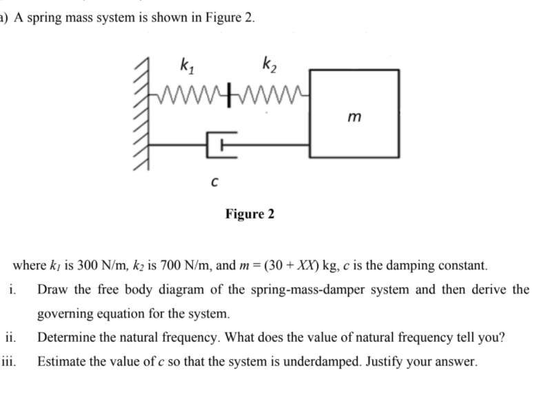 Solved a) A spring mass system is shown in Figure 2. | Chegg.com