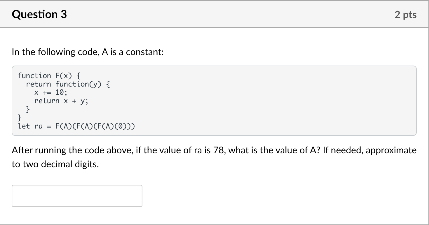 Solved In the following code, A is a constant: function | Chegg.com