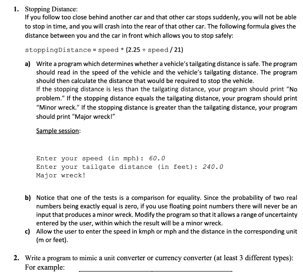 Solved 1. Stopping Distance: If you follow too close behind | Chegg.com