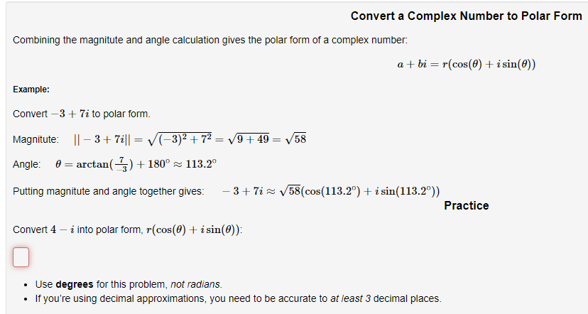 Solved Convert a Complex Number to Polar Form a + bi = | Chegg.com