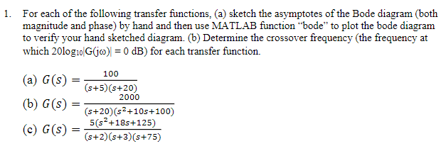Solved 1. For each of the following transfer functions, (a) | Chegg.com