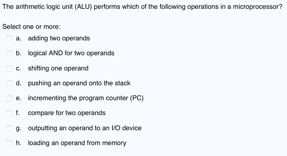 Solved The arithmetic logic unit (ALU) performs which of the | Chegg.com