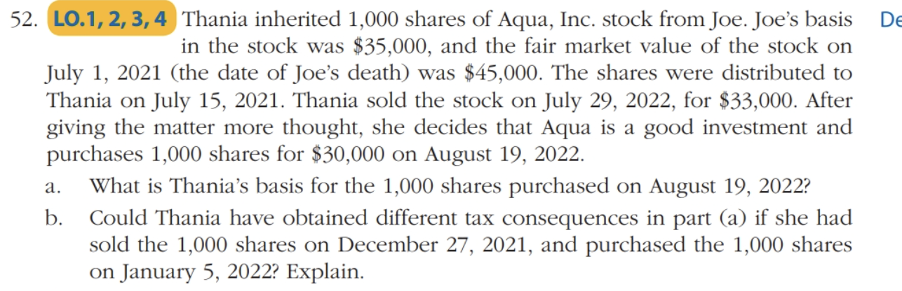 Solved 2. LO.1, 2, 3, 4 Thania inherited 1,000 shares of | Chegg.com