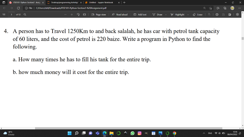 Solved ITSE101-Python Section2-Assig x Desktorprogramming | Chegg.com