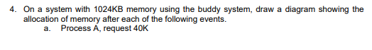 Solved 4. On a system with 1024KB memory using the buddy | Chegg.com