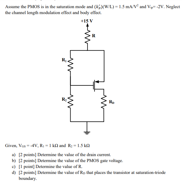 Solved Assume the PMOS is in the saturation mode and | Chegg.com
