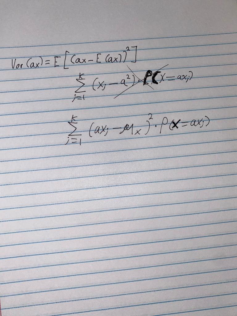 Solved Var(ax)=E[(ax−E(ax))2]j=1∑k(xj−a2)⋅,x=axj)j=1∑k(axj−M | Chegg.com