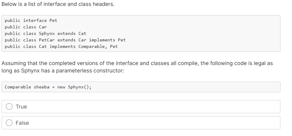 Solved Below is a list of interface and class headers. | Chegg.com
