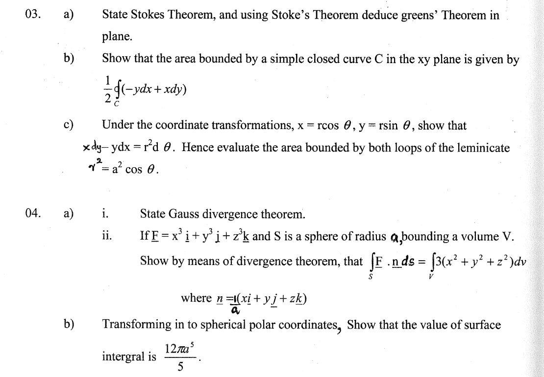 Solved 03. a) State Stokes Theorem, and using Stoke's | Chegg.com