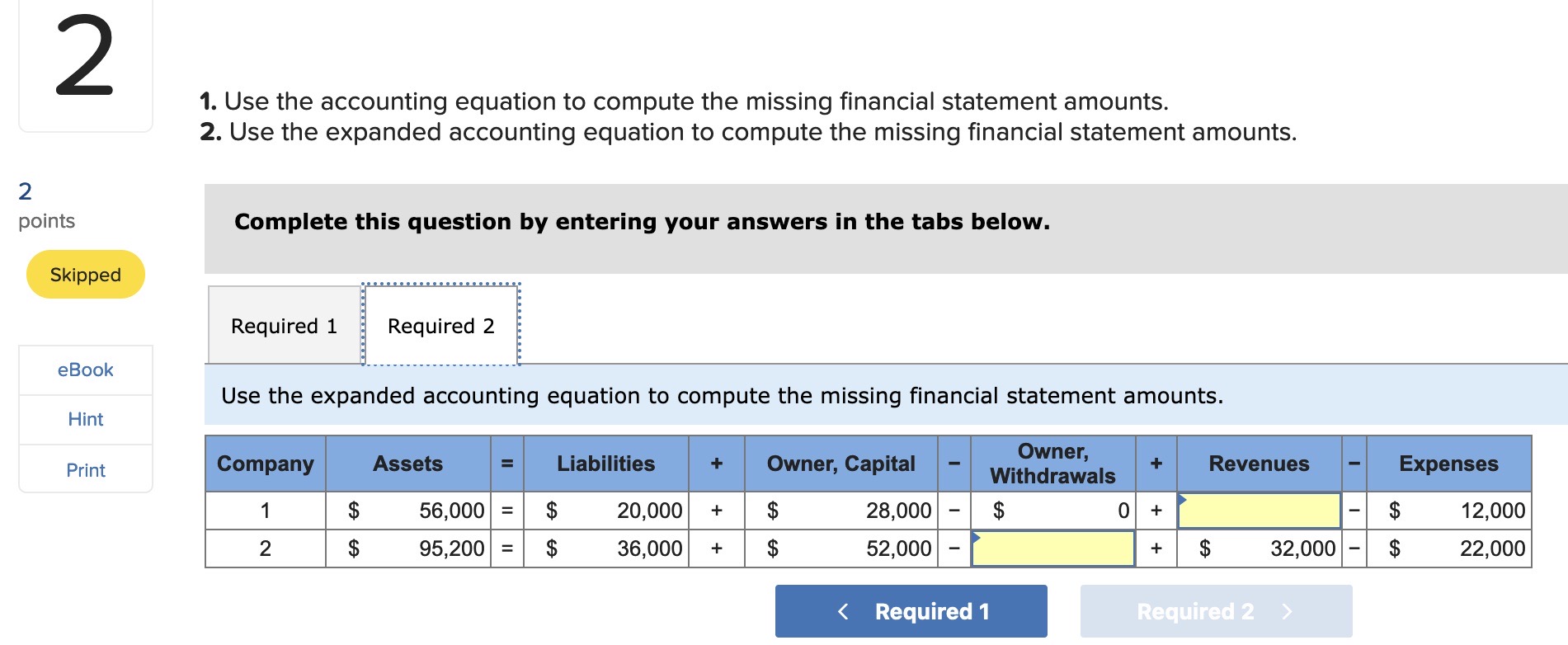 Solved 1. Use the accounting equation to compute the missing | Chegg.com