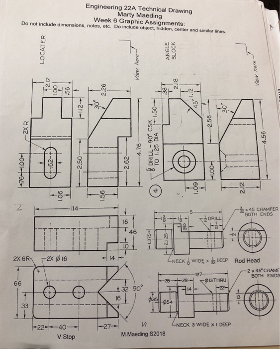 Solved Draw the typical 3view orthographic drawing for the | Chegg.com