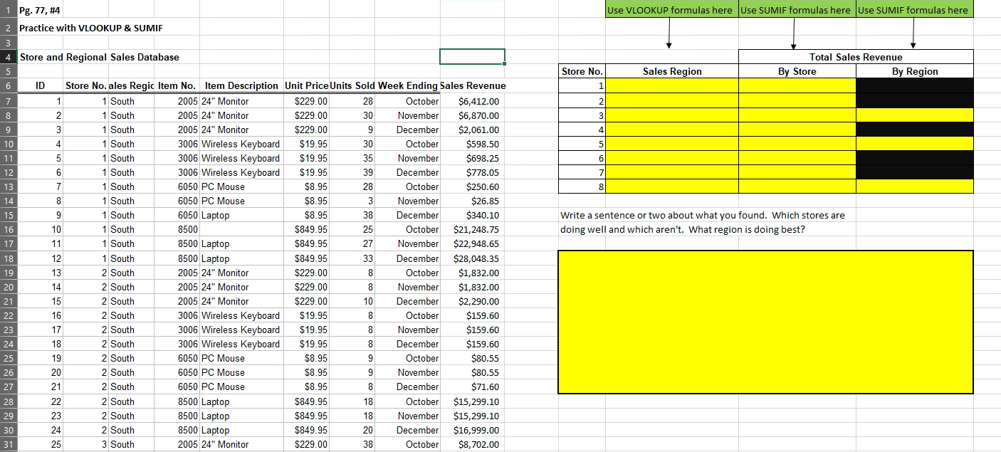 Solved Pg. 77, \#4 Use VLOOKUP formulas here Use SUMIF | Chegg.com