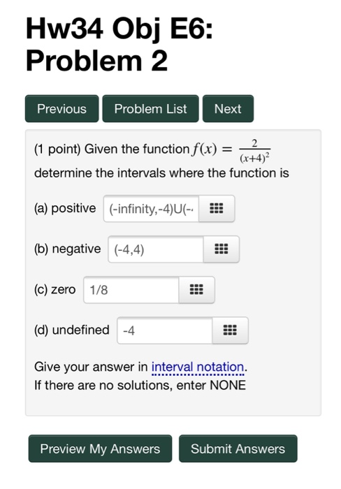 Solved (1 point) Given the following graph, determine the | Chegg.com