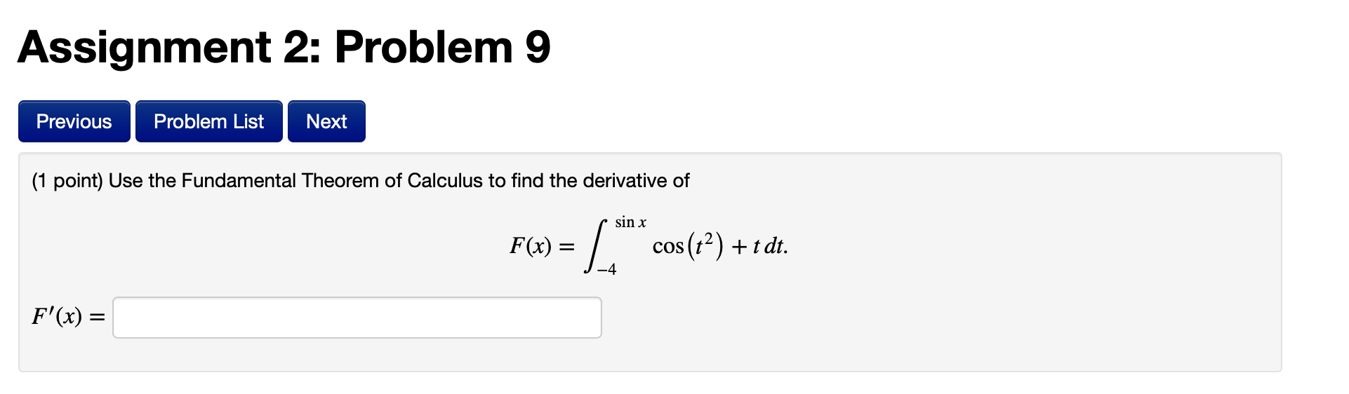 Solved Assignment 2: Problem 9 Previous Next Problem List (1 | Chegg.com