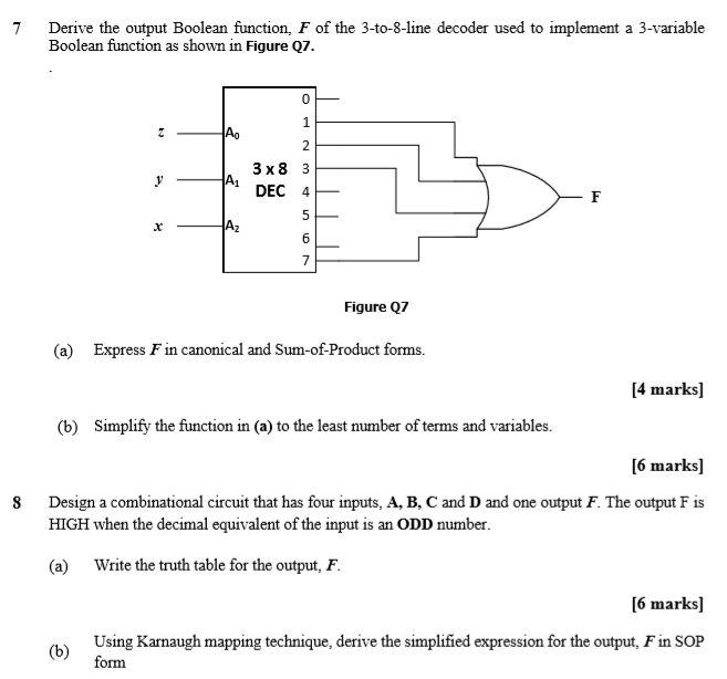 Solved 7 Derive The Output Boolean Function F Of The 7305
