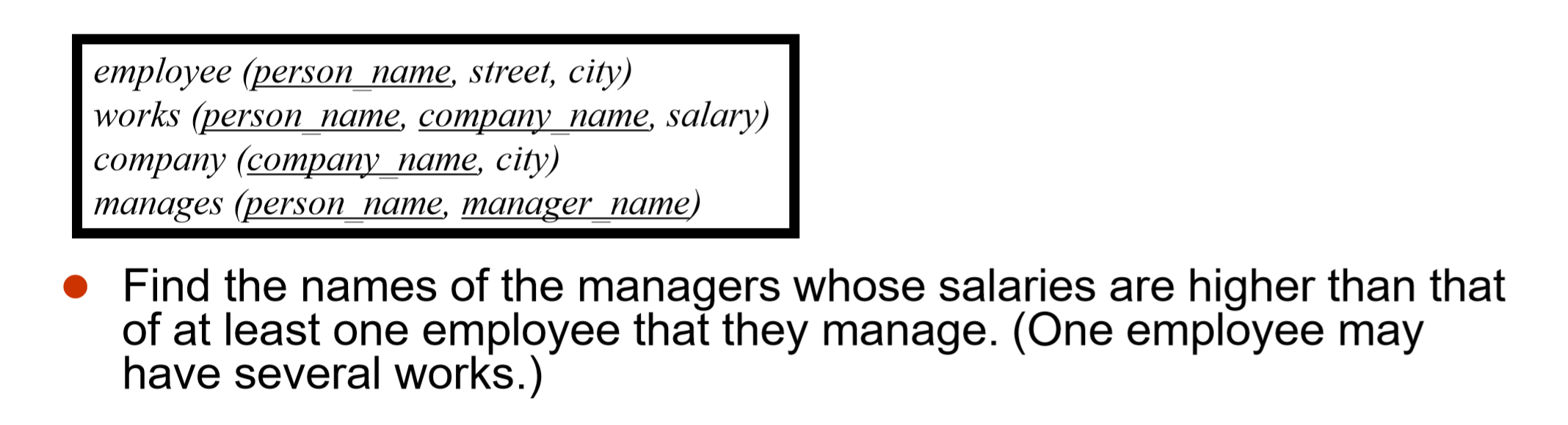 Solved employee (person name, street, city) works (person | Chegg.com