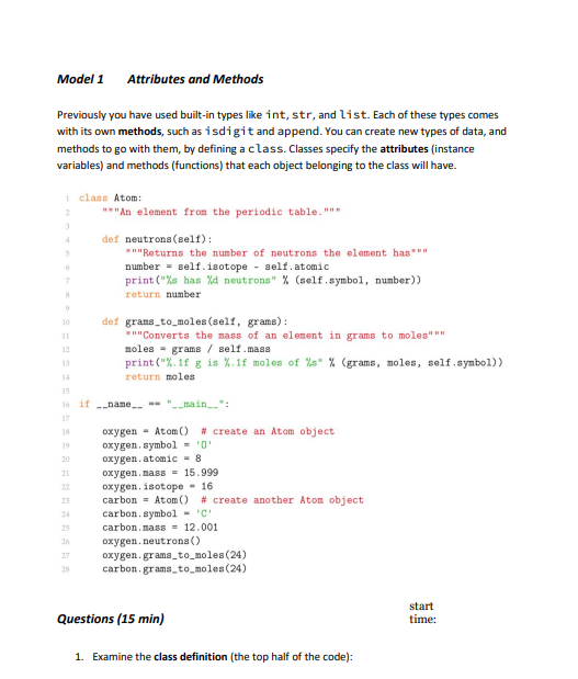 Solved Model 1 Attributes and Methods Previously you have | Chegg.com