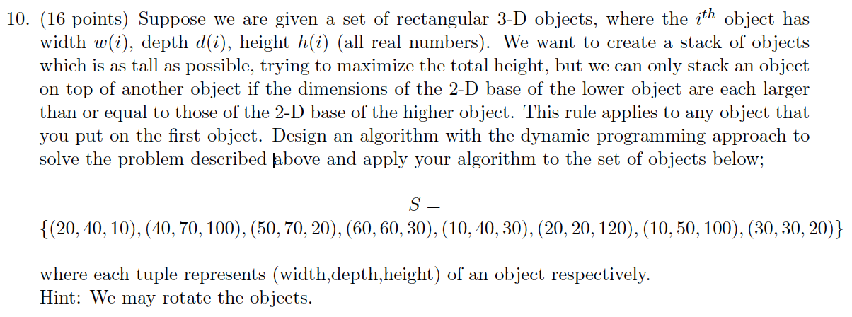 Solved 10. (16 points) Suppose we are given a set of | Chegg.com