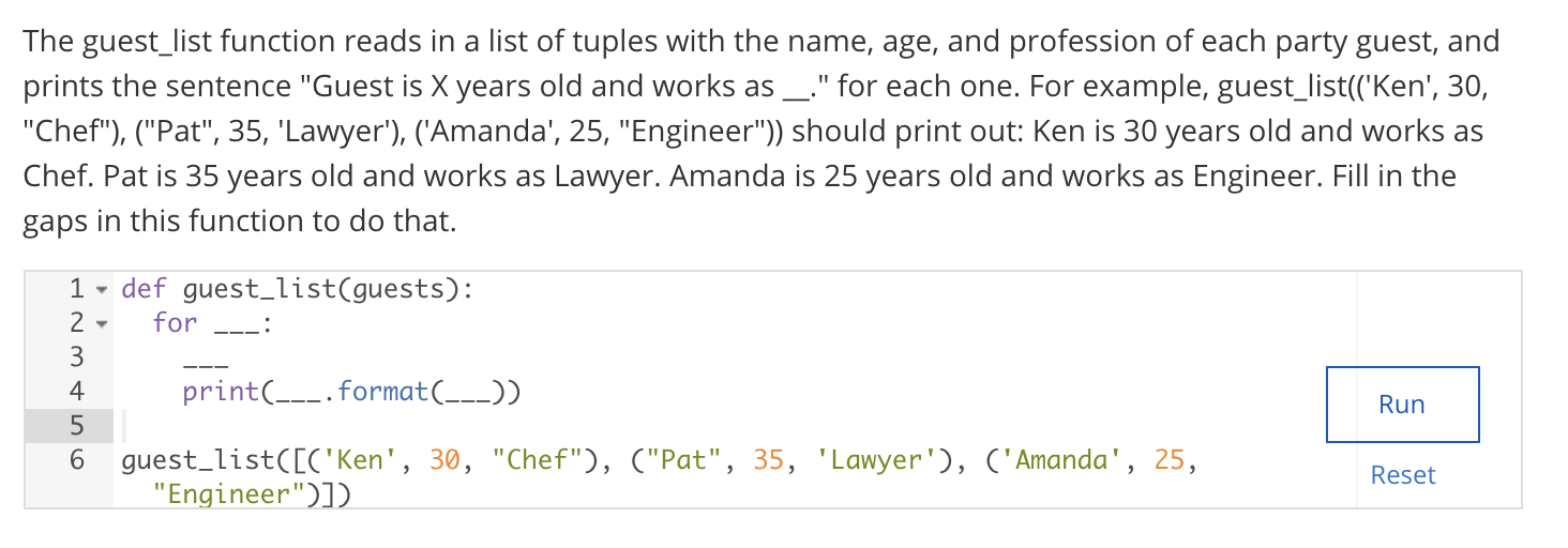 Solved The Guestlist Function Reads In A List Of Tuples 