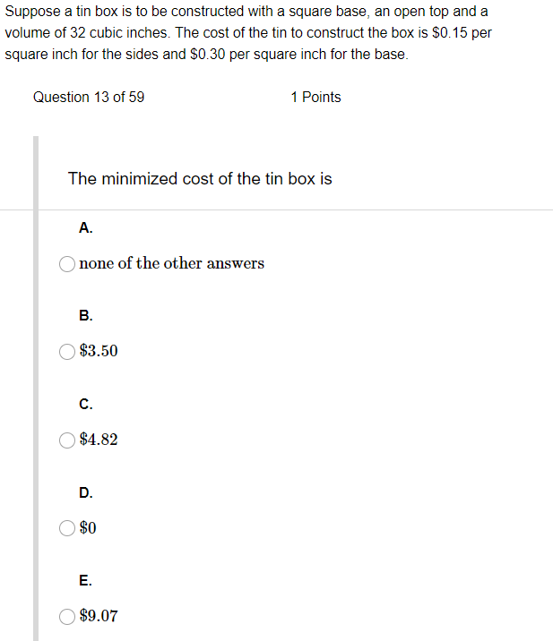 Solved Suppose a tin box is to be constructed with a square | Chegg.com