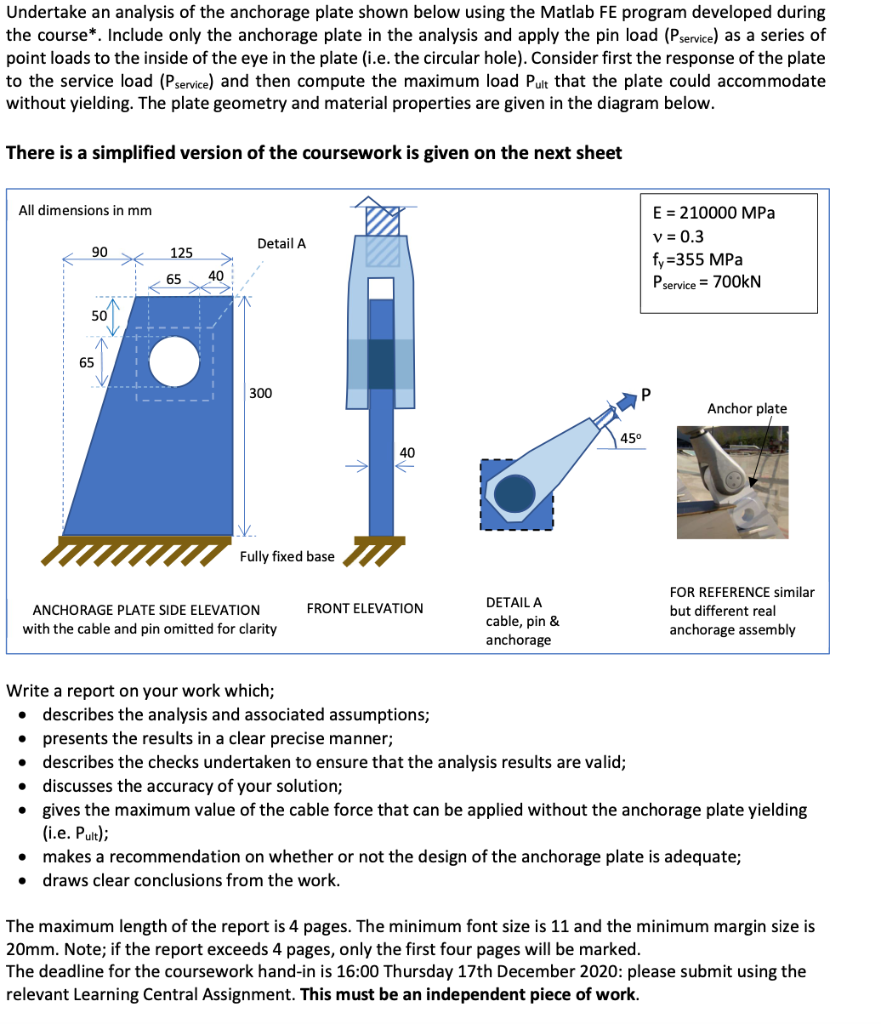 Undertake an analysis of the anchorage plate shown | Chegg.com