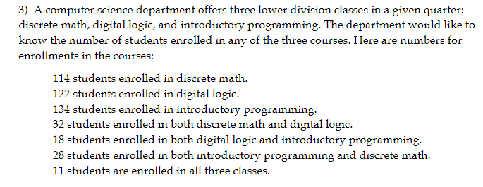 Solved 3) A computer science department offers three lower | Chegg.com
