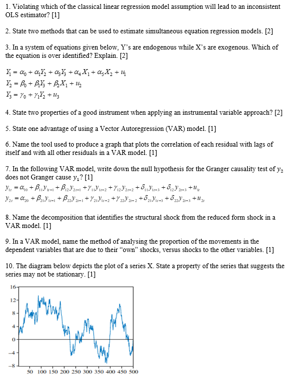 Solved 1. Violating which of the classical linear regression | Chegg.com