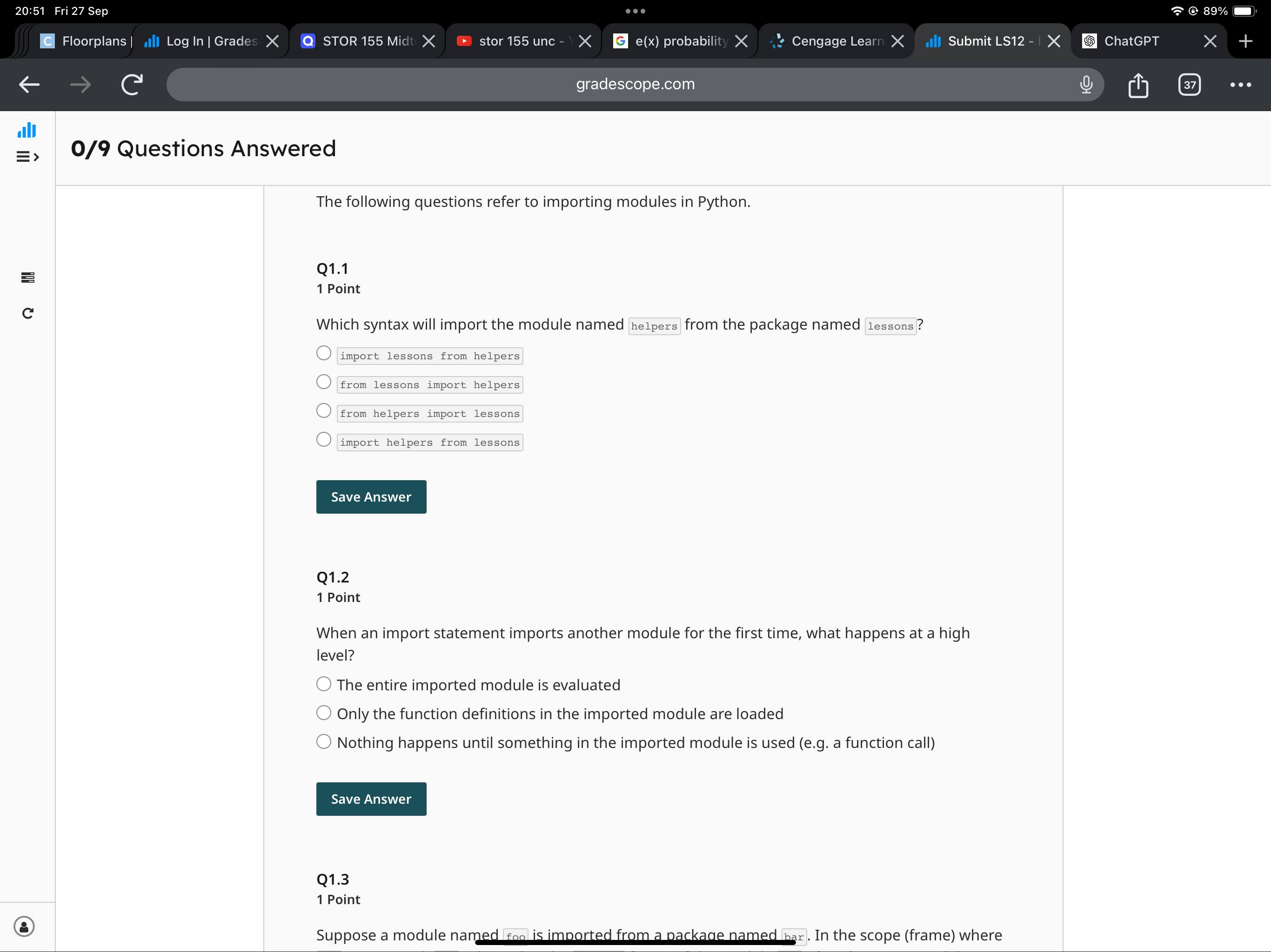 Solved The following questions refer to importing modules in | Chegg.com