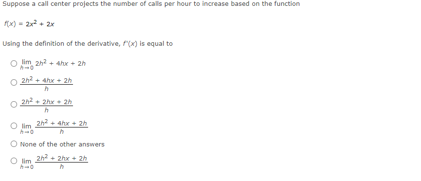 Solved f(x)=2x2+2x Using the definition of the derivative, | Chegg.com