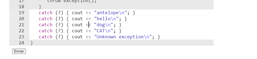 Solved Complete the following catch block so that the | Chegg.com