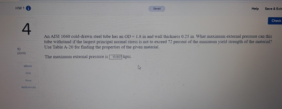 Solved HW 1 0 Saved Help Save & Exit Check An AISI 1040 | Chegg.com