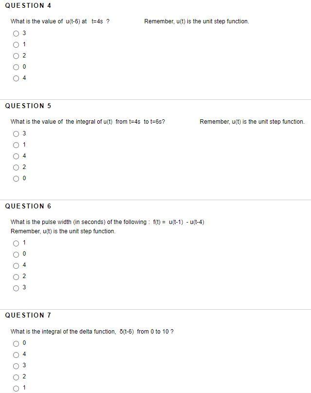 Solved QUESTION 1 Remember, u(t) is the unit step function. | Chegg.com