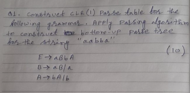 Solved Q1. Construet CLR (1) Parse table for the following | Chegg.com