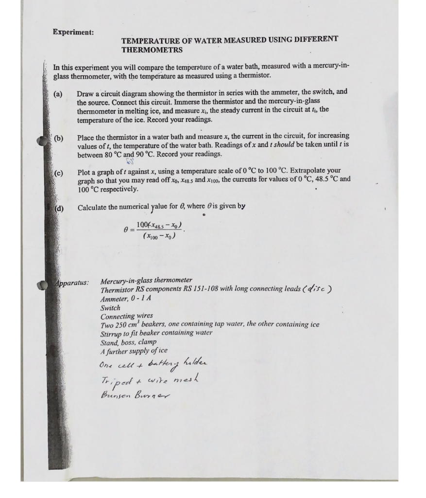 Solved Experiment: TEMPERATURE OF WATER MEASURED USING | Chegg.com
