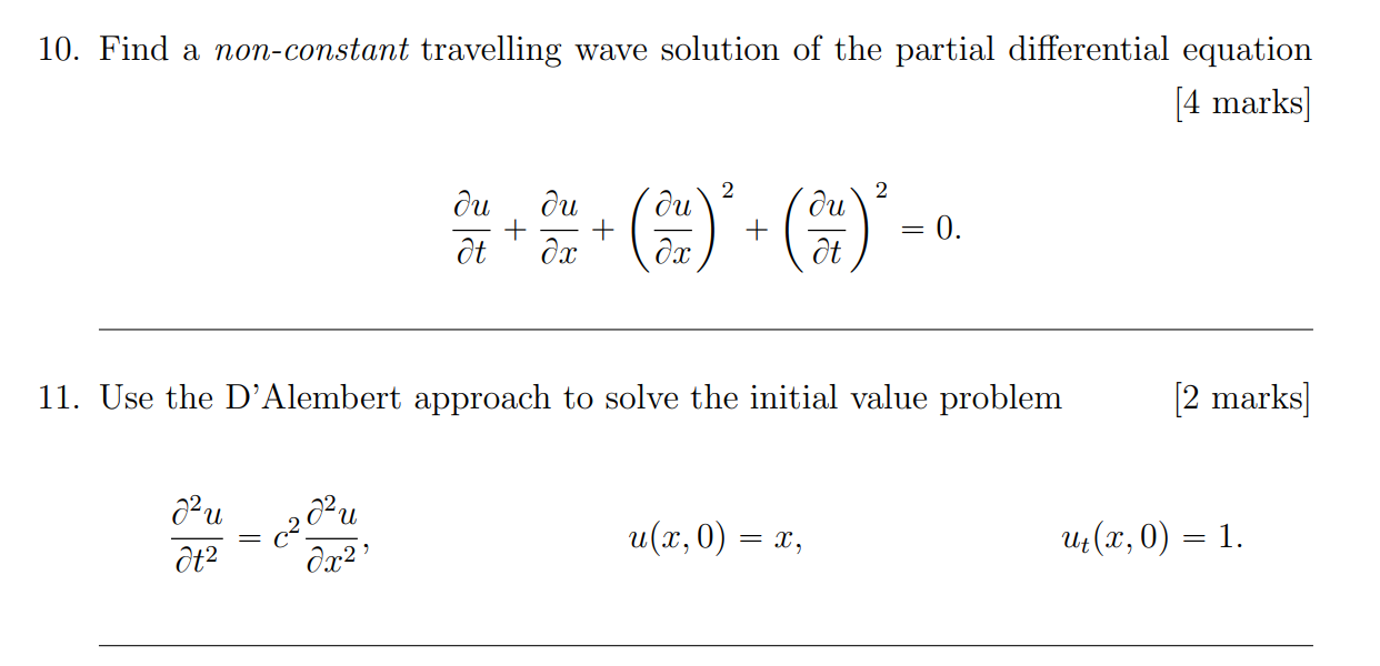 10. Find a non-constant travelling wave solution of | Chegg.com