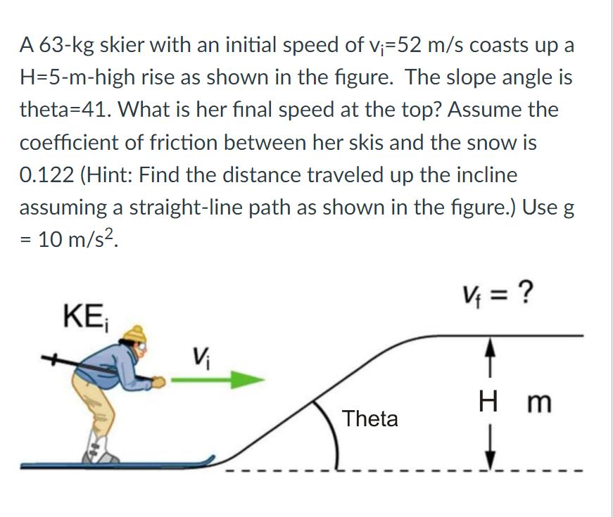Solved A 63-kg skier with an initial speed of vi=52 m/s | Chegg.com